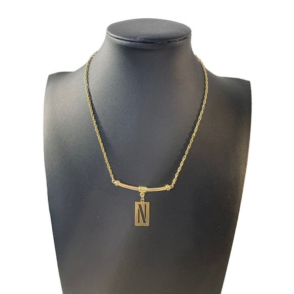 Jewelry | Vintage Initial N Classic Pendant Bar Choker Collar Gold Tone ...